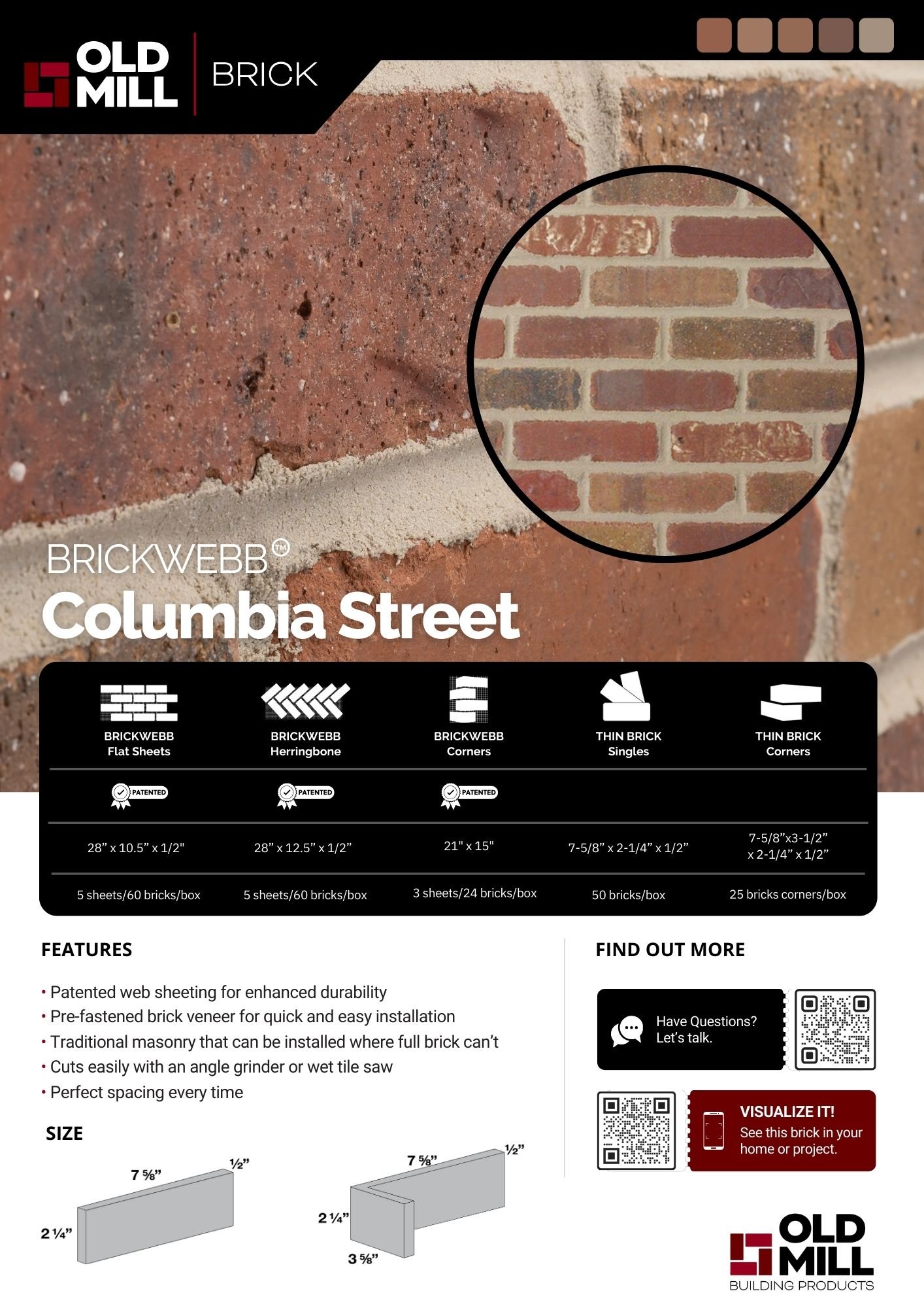 What are the specifications of the thin brick?